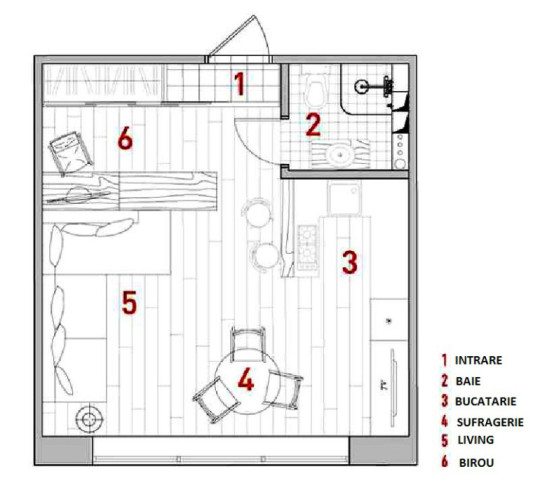 O garsonieră de 33 de metri pătrați, transformată într-o locuință de vis